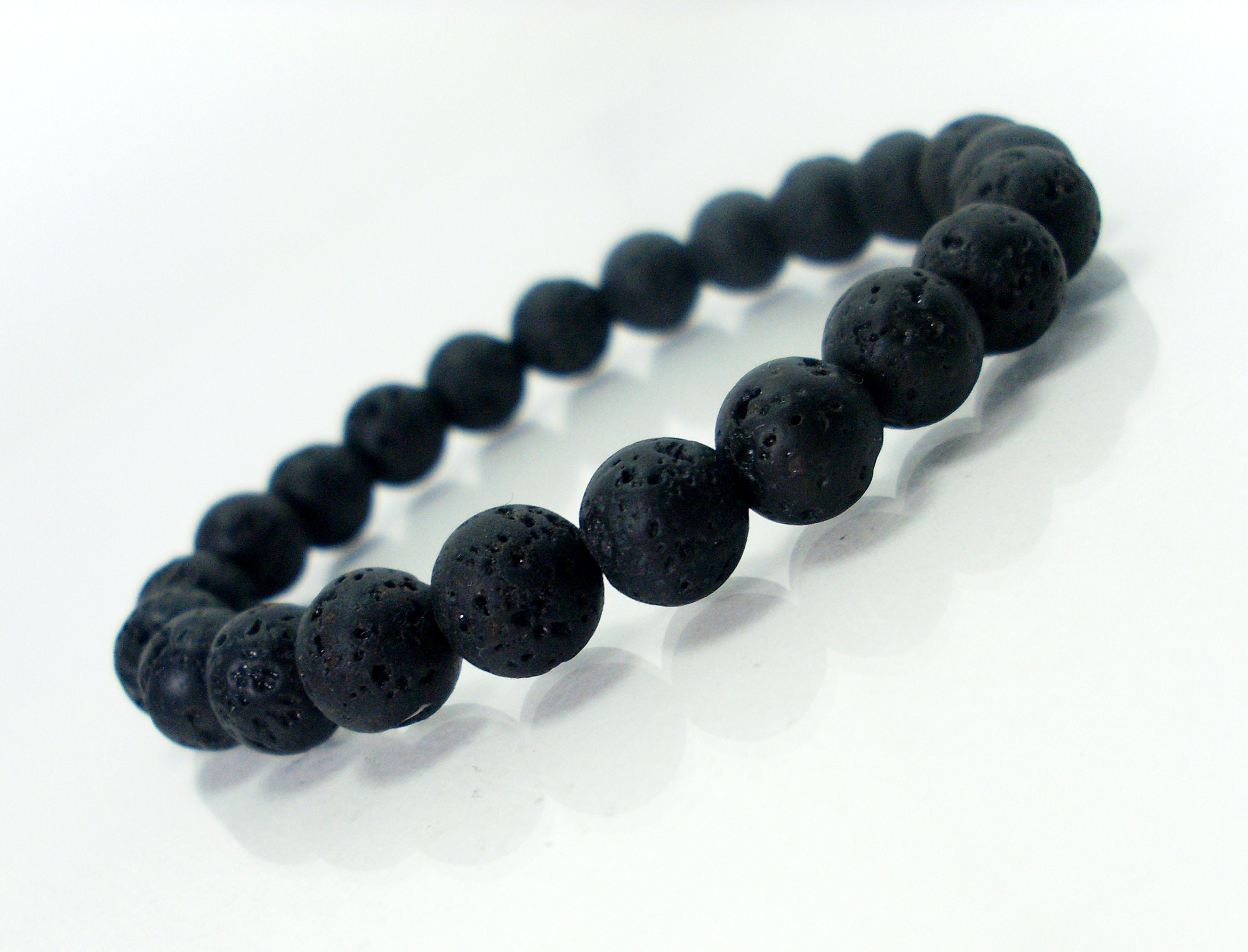 Volcanic Lava Stone 8mm Bracelet, Natural Gemstone Bracelet, Black ...