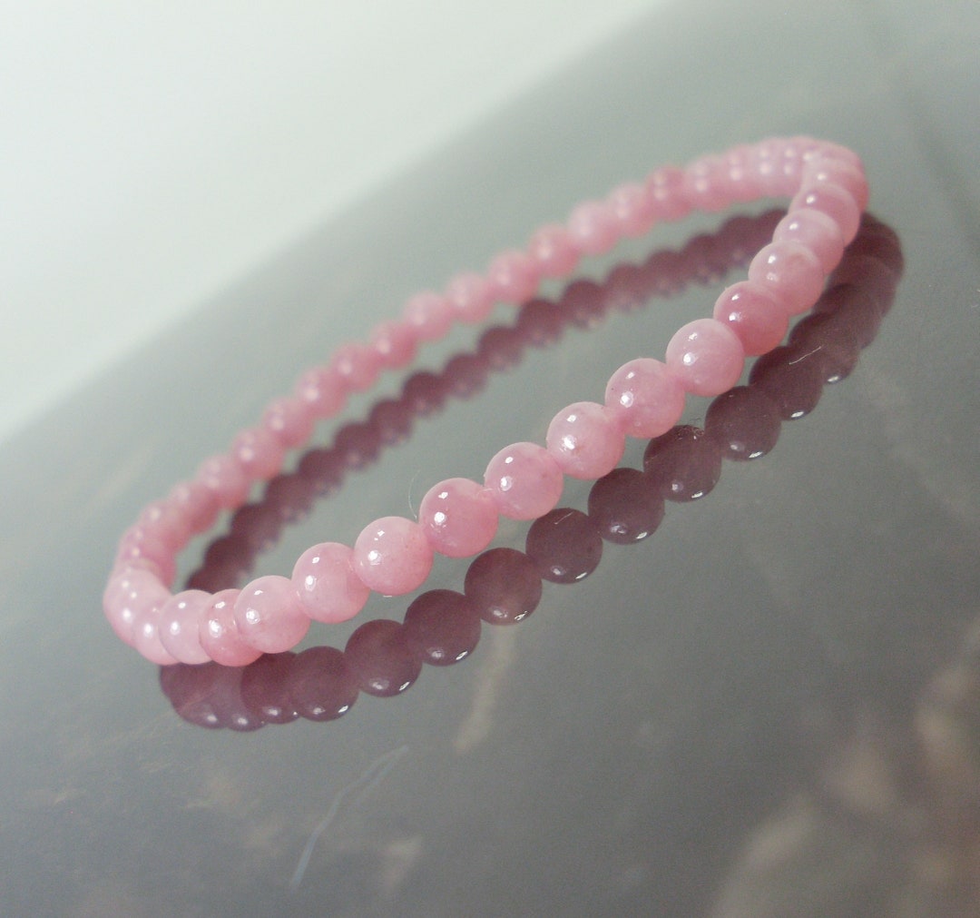 Pink Jade Bracelet 4 Mm, Natural Gemstone Bracelet, Women Men Beaded ...