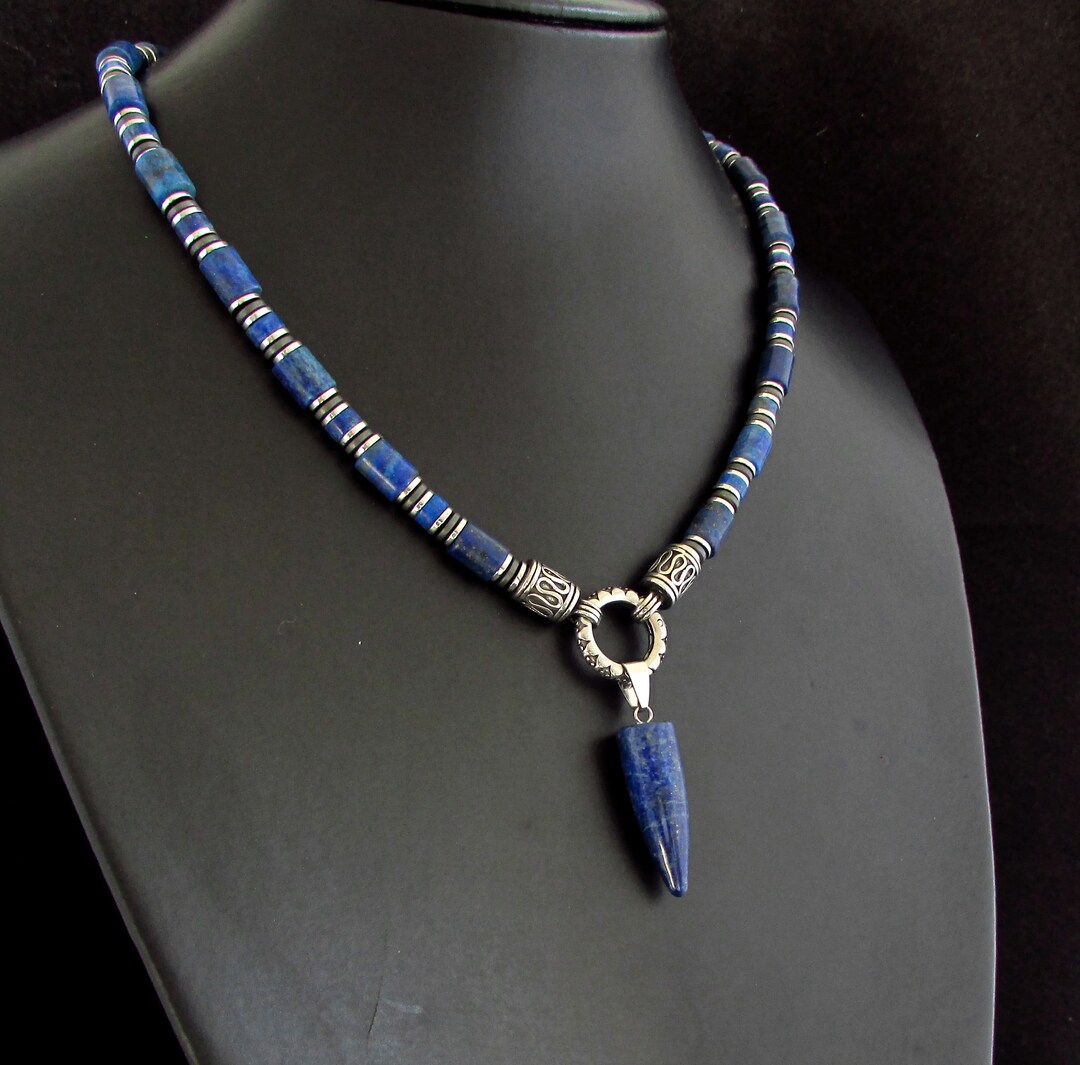 Lapis Lazuli Mens Necklace With Pendant and 316L Stainless Steel Ring ...