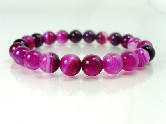 Pink Agate Bracelet 8mm or 6mm Magenta Agate Bracelet Natural Gemstone Women Mens Beaded Bracelet Purple Agate Bracelet for Her gift Bag Etsy UK