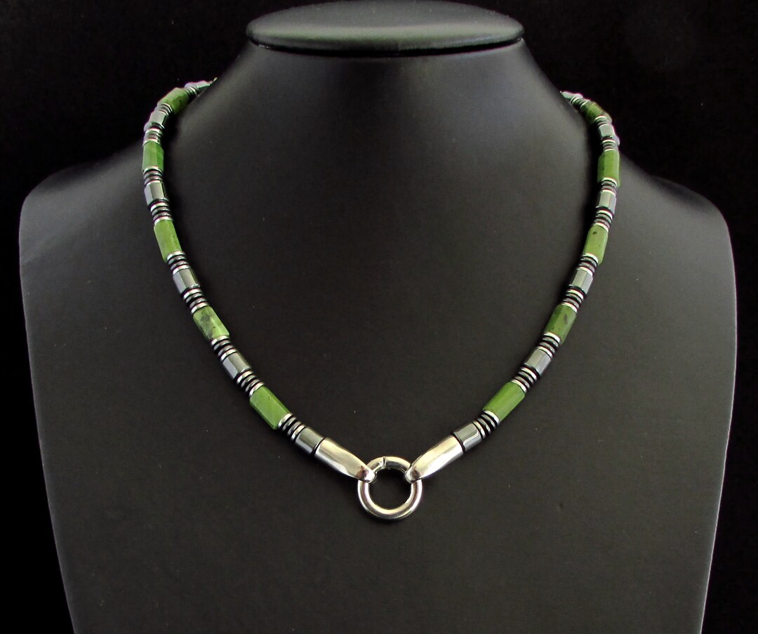 Natural Green Jade Mens Gemstone Necklace, Nephrite 316L Stainless ...