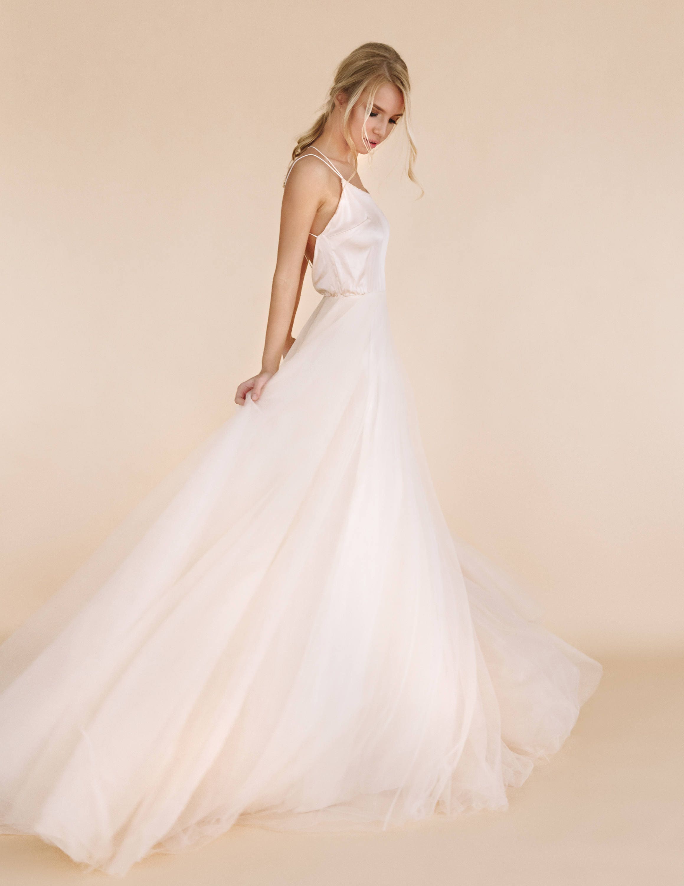 Peachy Queen by Boom Blush Unique Backless Tulle Ivory | Etsy