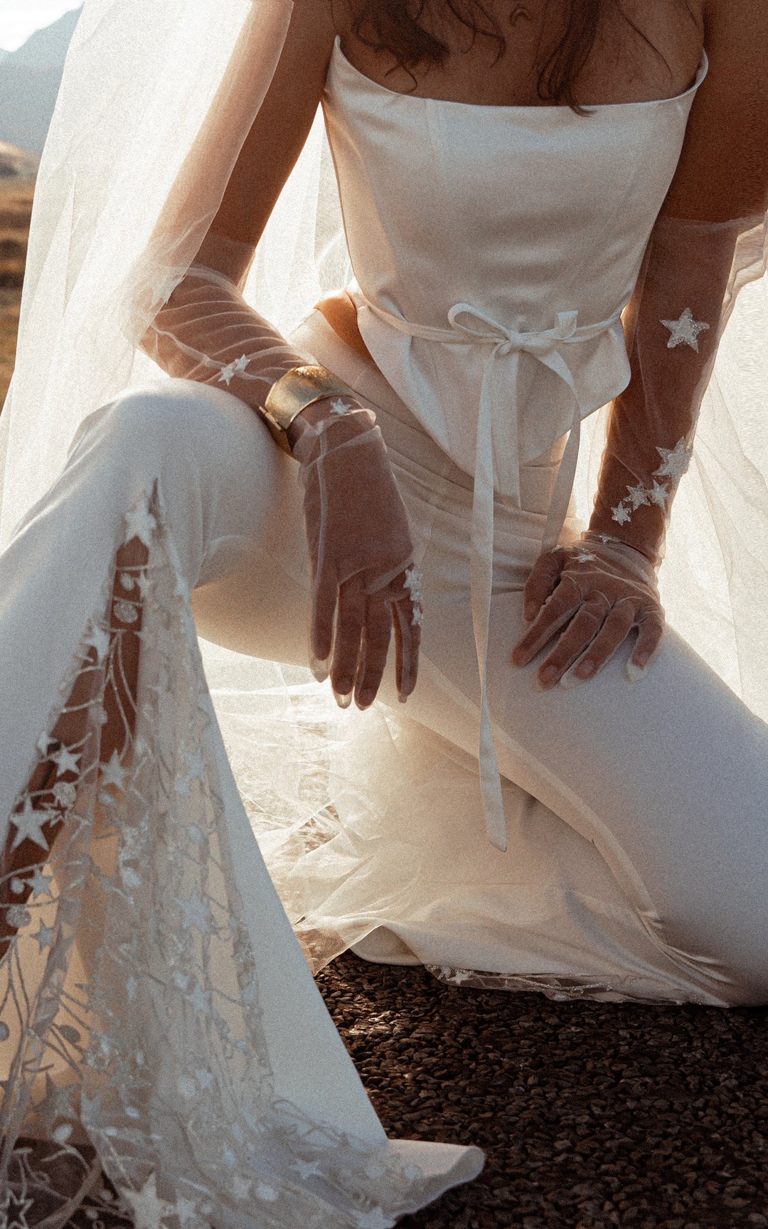 Bridal Boho Celestial Tulle Gloves With Stars Unique and Romantic ...