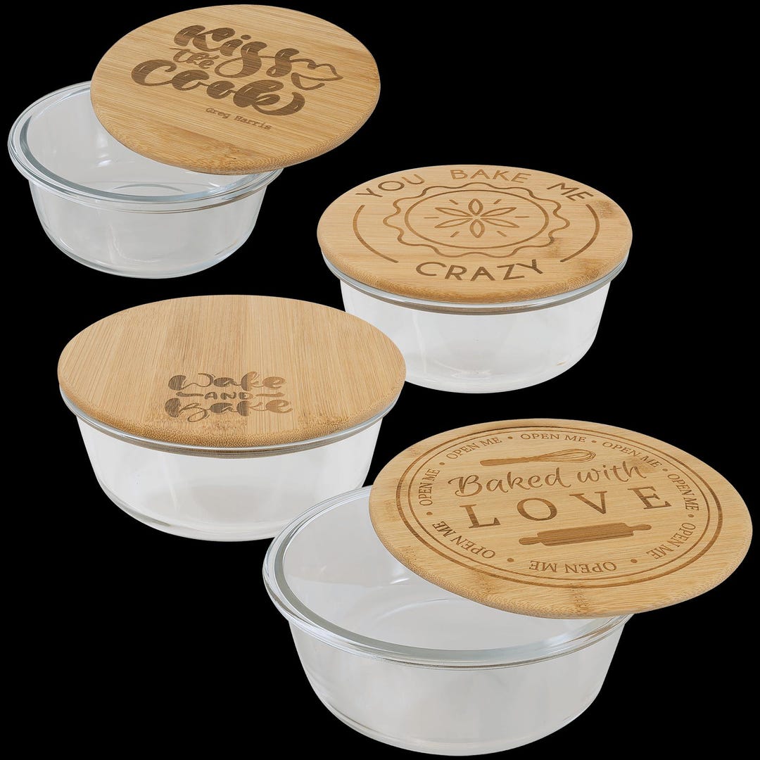 Round Glass Casserole Dish/bamboo Lid Personalized - Etsy