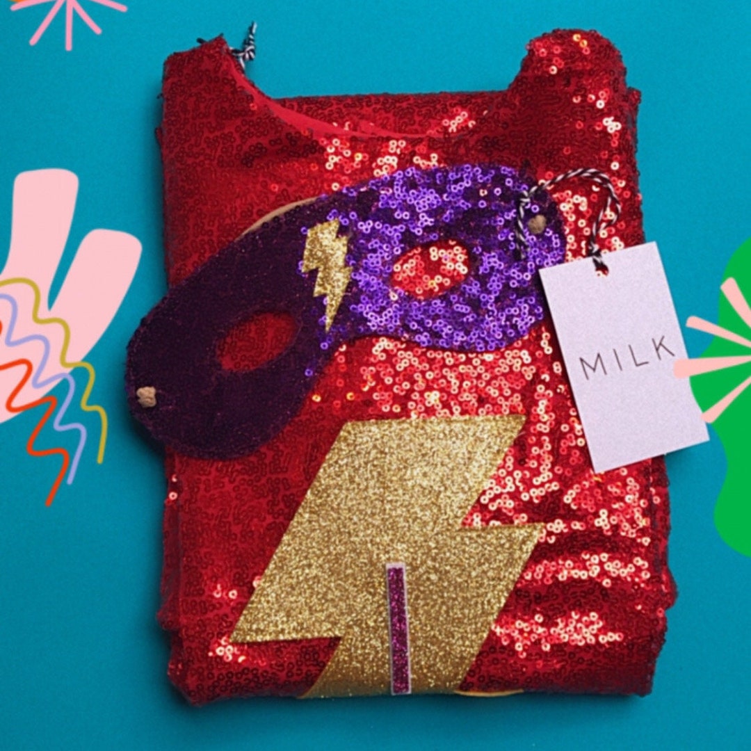 Personalised Sequin Superhero Cape and Mask Set, Pretend Play ...