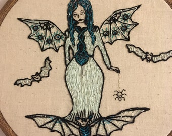 Red haired bat fairy Hallows Eve art decor bat art work | Etsy