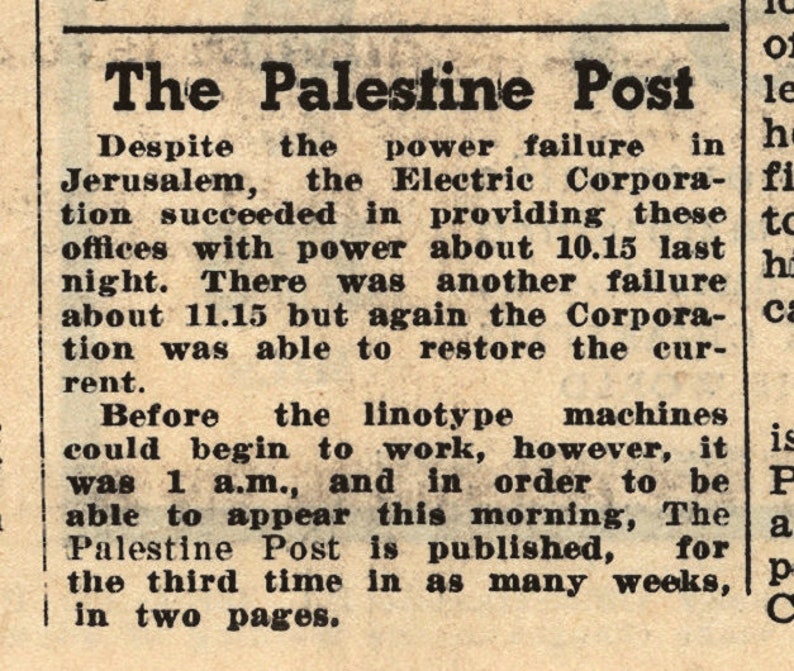 Rare 18 X 24 Print 1948 Palestine Post Newspaper - Etsy