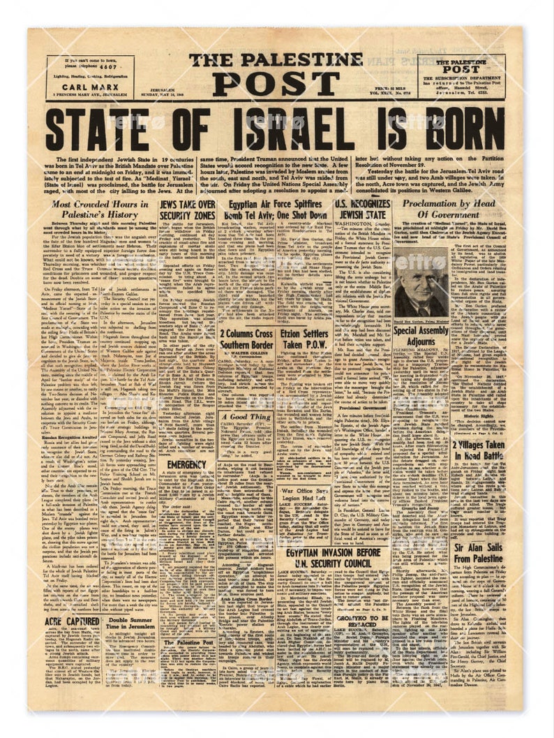 Rare 18 X 24 Print 1948 Palestine Post Newspaper - Etsy