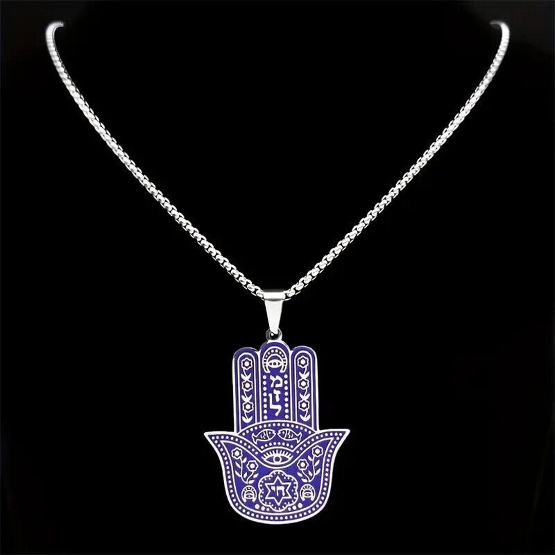 Good Luck Hebrew Chai Hamsa Talisman the Star of David Necklace Success ...