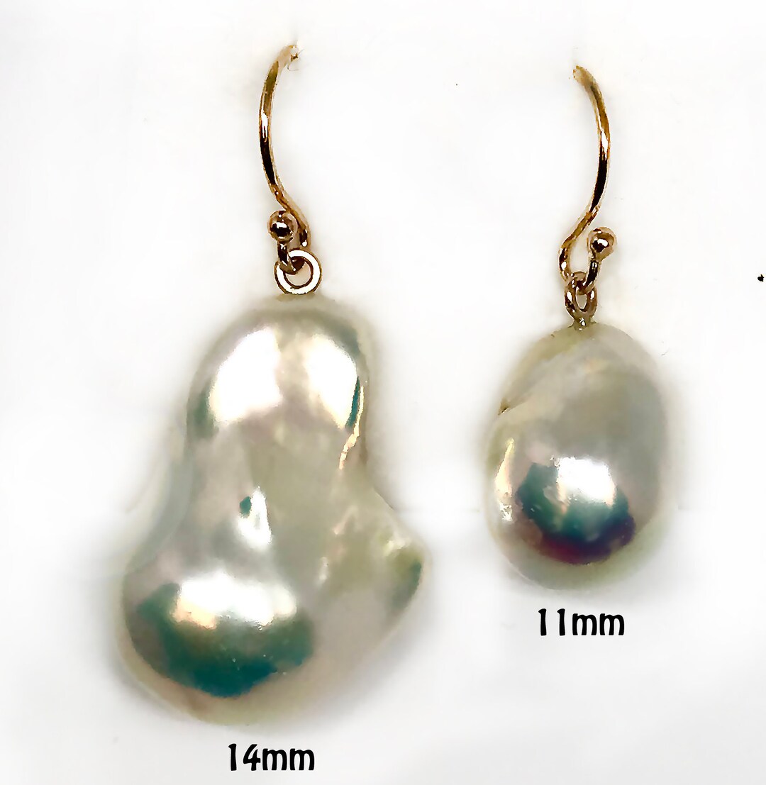Fresh Water Cultured Pearl 11mm or 14mm Baroque Dangle Earrings, Solid ...