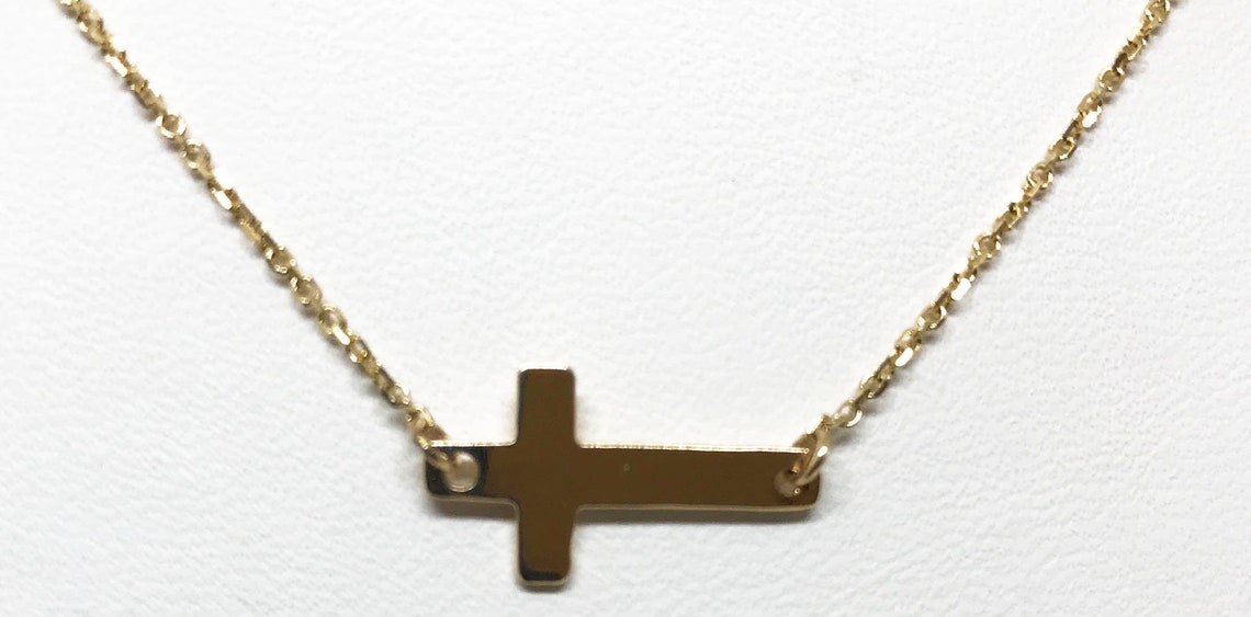 Gold Cross On Chain Minimalist and Dainty Necklace 14kt. | Etsy