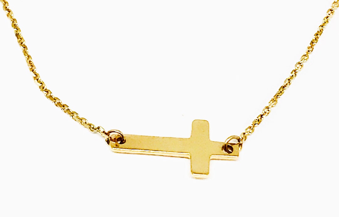 Gold Cross on Chain, Minimalist and Dainty Necklace, 14kt. Yellow Solid ...