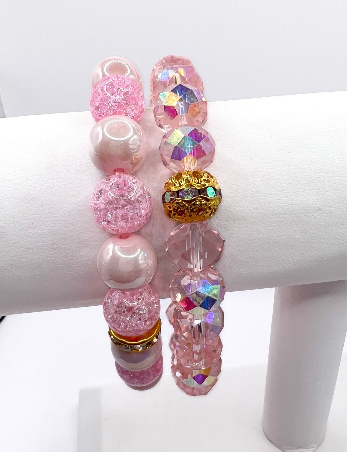 Pink Beaded Bracelet Stack Set Semiprecious Gemstone Stretch - Etsy