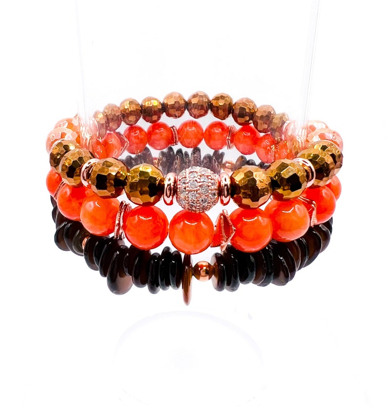 Orange and Brown Beaded Bracelet Stack Set Natural - Etsy