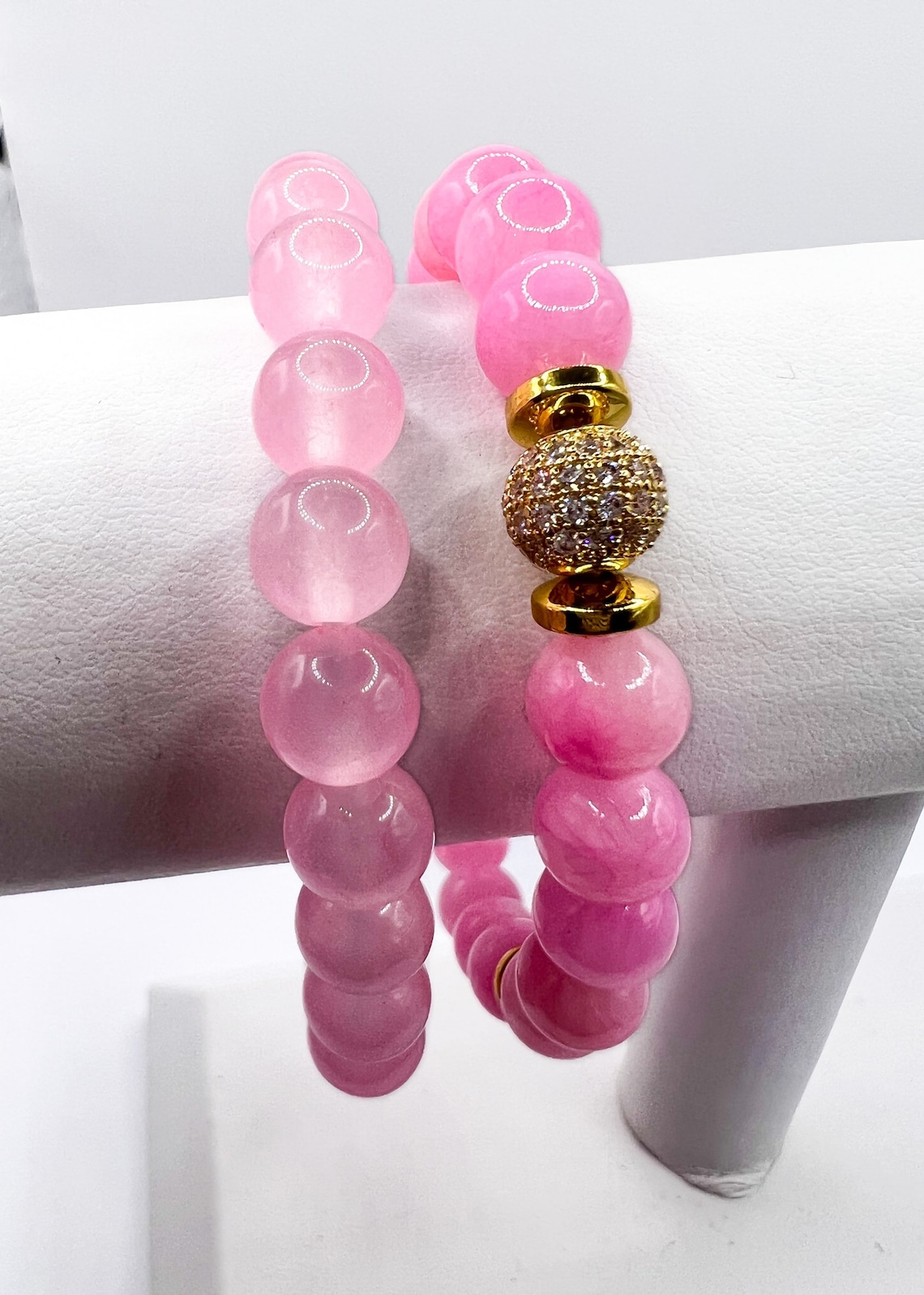 Pink Beaded Bracelet Stack Set Semiprecious Gemstone Stretch - Etsy