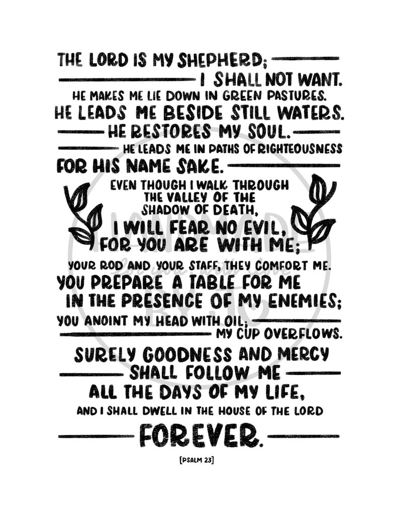 Printable, Bible Scripture Art, Psalm 23, PRINT of an Original Hand ...