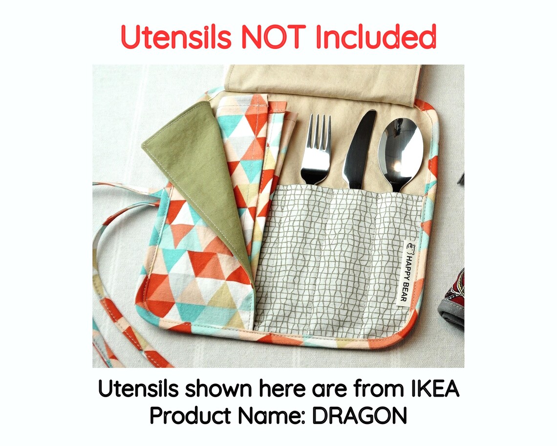 5-slot Utensil Wrap With Napkin, Cotton Utensil Carrier, Silverware ...