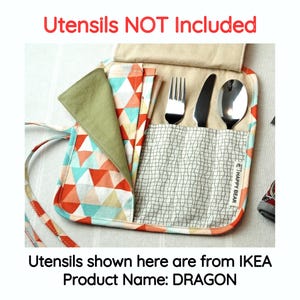 5-slot Utensil Wrap With Napkin, Cotton Utensil Carrier, Silverware ...