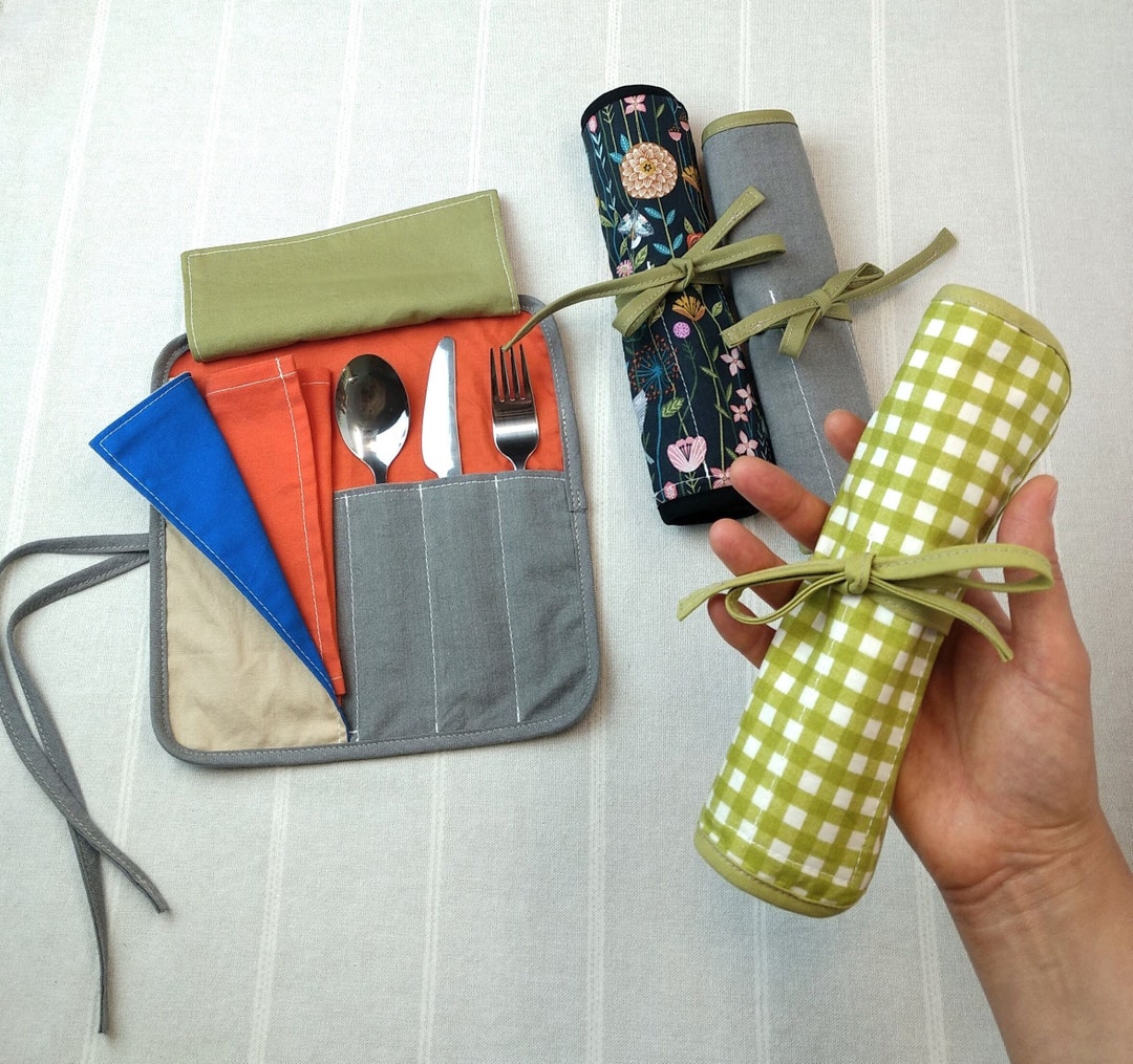 5-slot Utensil Wrap With Napkin, Cotton Utensil Carrier - Etsy