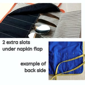 5-slot Utensil Wrap With Napkin, Cotton Utensil Carrier, Silverware ...