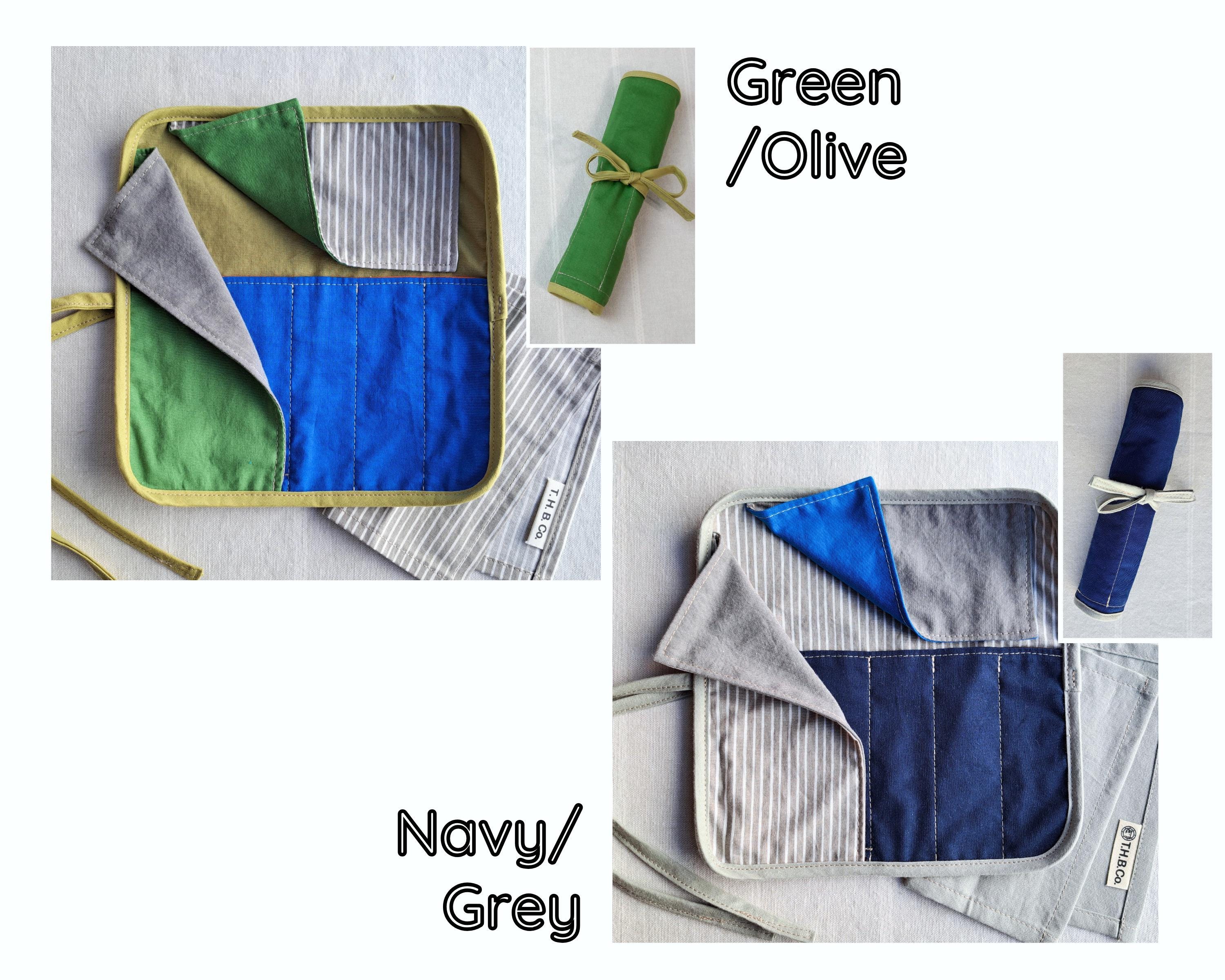 5-slot Utensil Wrap With Napkin, Cotton Utensil Carrier, Silverware ...