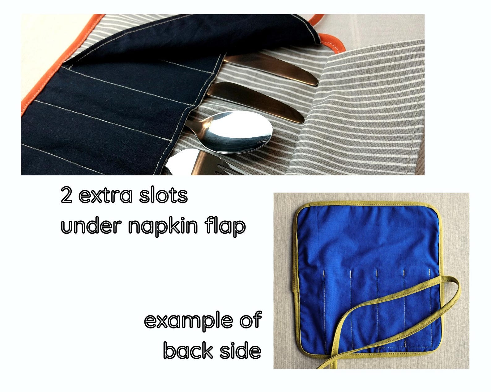 5-slot Utensil Wrap With Napkin, Cotton Utensil Carrier, Silverware ...