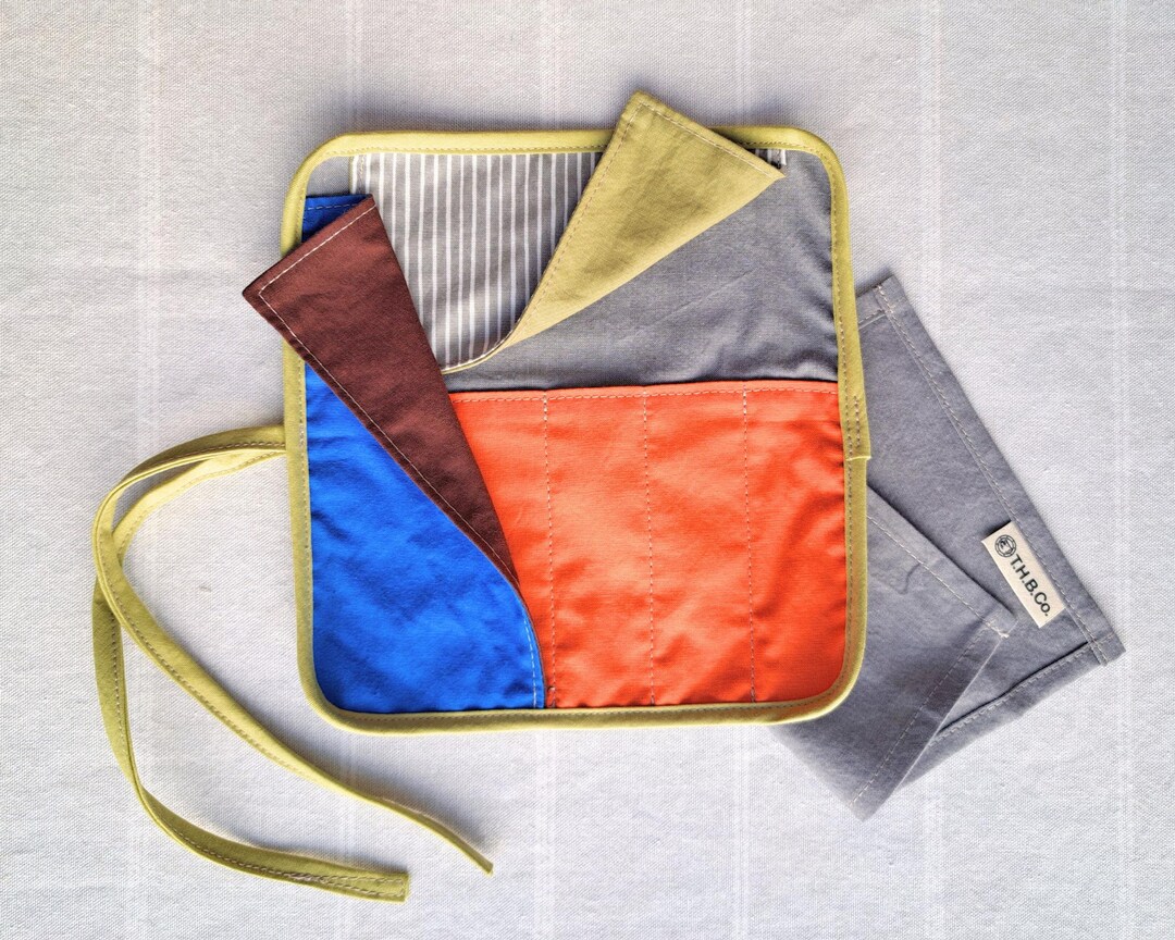 5-slot Utensil Wrap With Napkin, Cotton Utensil Carrier, Silverware ...
