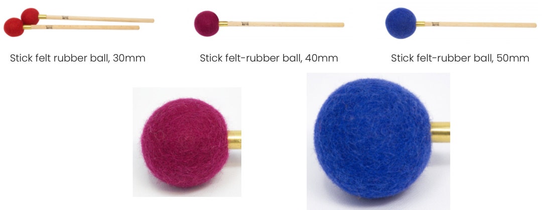 Wooden and Felt Mallets, 24 Cm Long, 3 Sizes to Choose From, 3, 4 or 5 ...