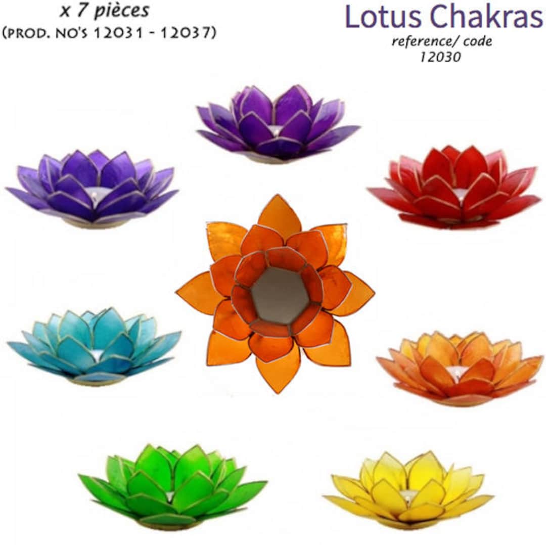 Pack Candleholders 'lotus Flowers' X 7 Chakras in Capiz Shells, Silver ...