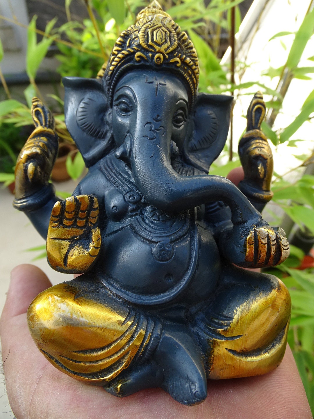 Two-color Brass Ganesh, 15X12X9 Cm, 1380 Grams, Very Beautiful Detail ...