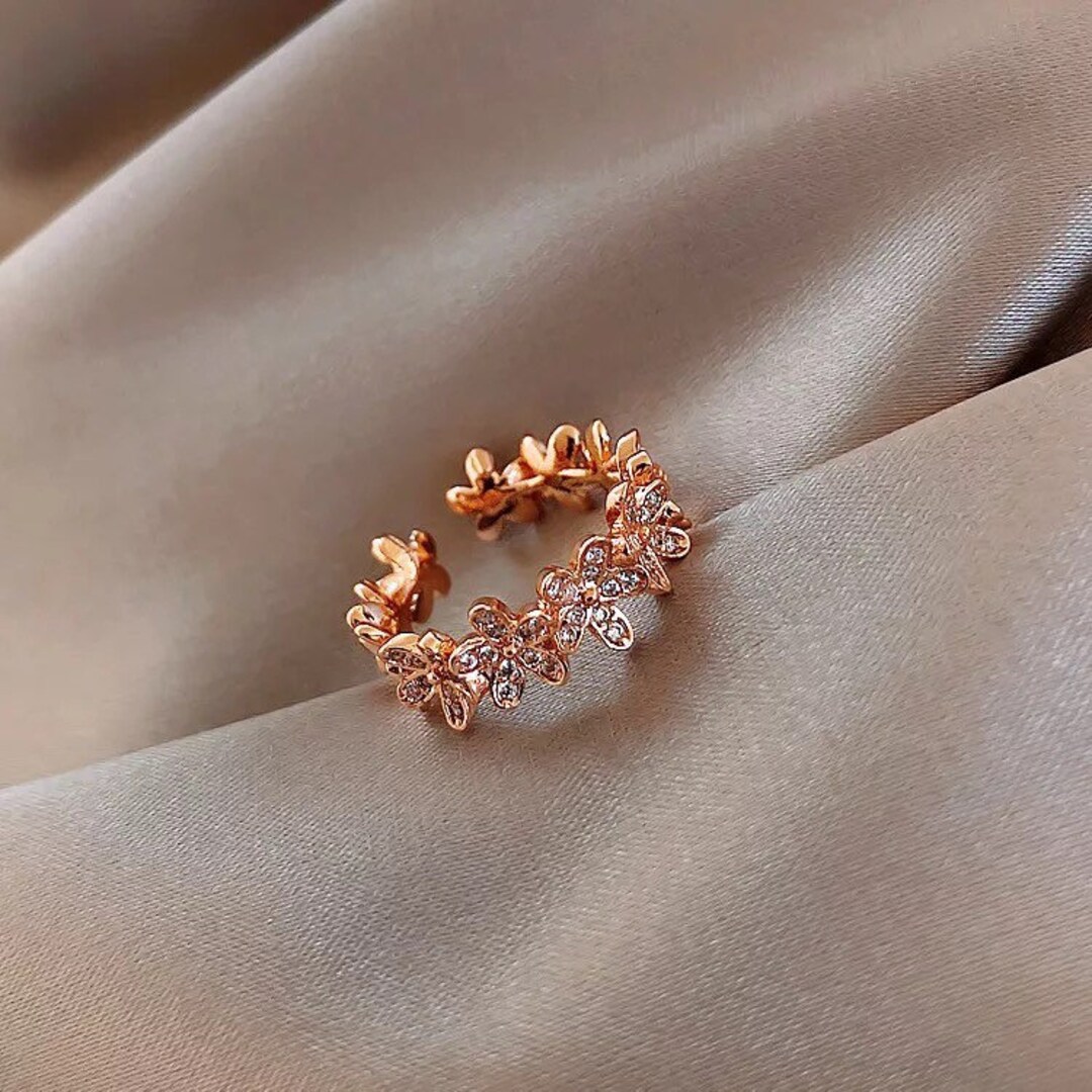 Flower Fashion Adjustable Crystal Trendy Ring Gift Woman Girl Holiday ...