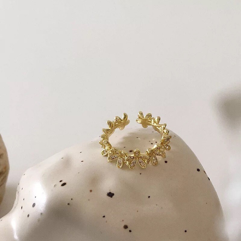 Flower Fashion Adjustable Crystal Trendy Ring Gift Woman Girl | Etsy