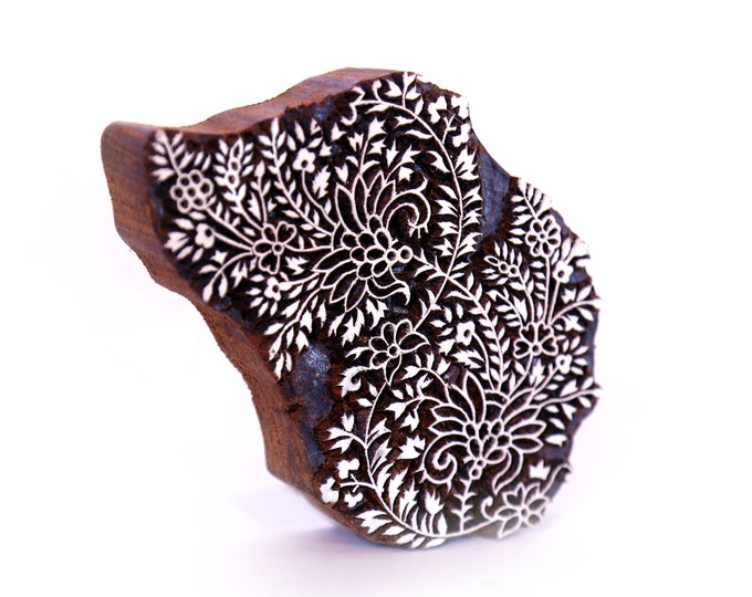 Floral Stamp - Wooden Hand Carved Indian Printing Block Stamp; Leaf ...