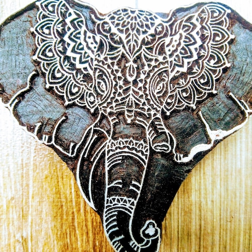 Elephant Head Hand Carved Wood Printing Block Indian Stamp | Etsy