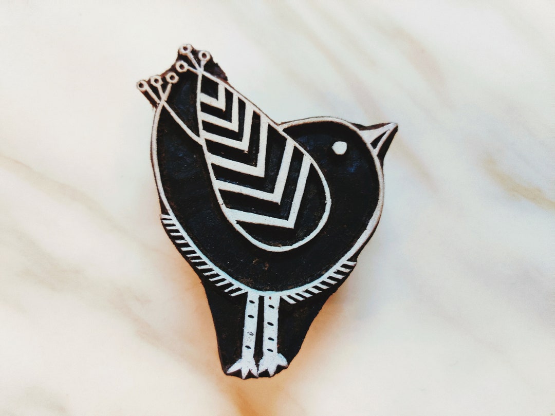 Cute Bird - Hand Carved Wooden Stamp; Wood Block for Textile & Fabric ...
