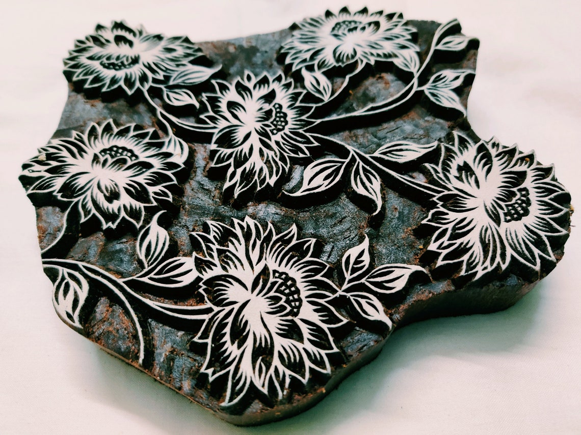 Large Floral Wood Printing Block Hand Carved Indian Pottery | Etsy