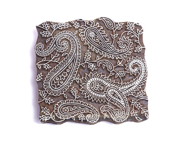 henna scrapbooking Paisley floral pattern hand carved Indian wood ...