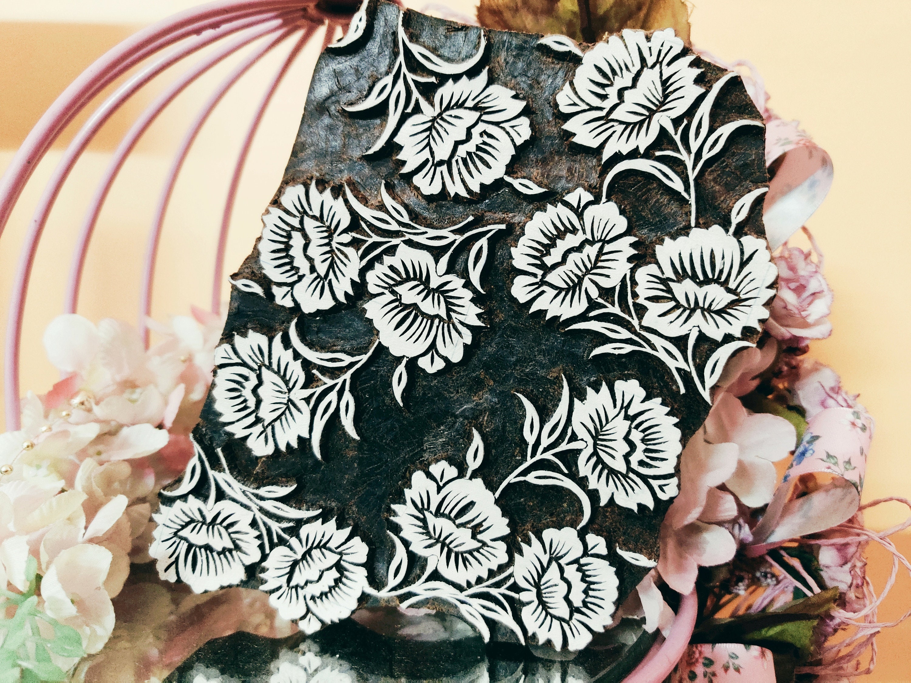 Large Floral Block Pottery Stamp Block Print Stamp Wood - Etsy