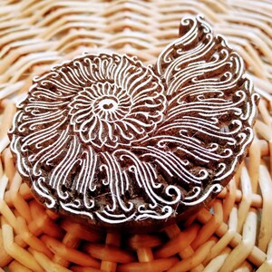Snail Wood Hand Carved Indian Printing Block; Pottery Stamp; Textile ...