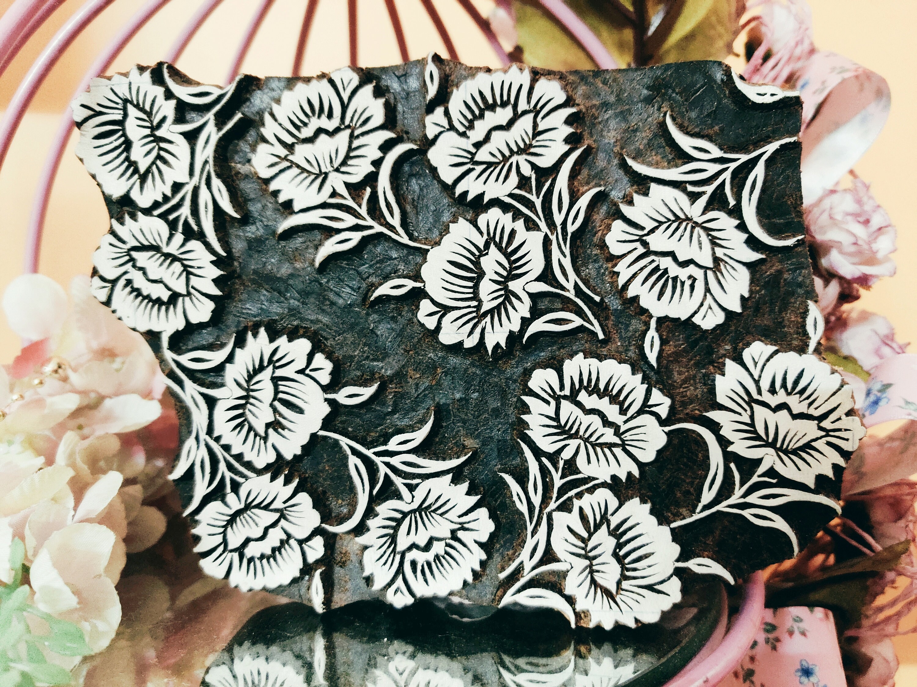 Large Floral Block Pottery Stamp Block Print Stamp Wood | Etsy