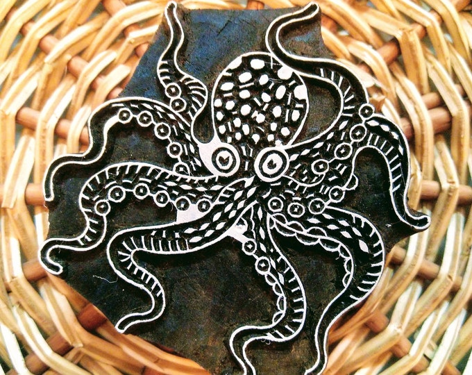 Cool Octopus Indian Hand Carved Wood Stamp; Textile Printing Block ...
