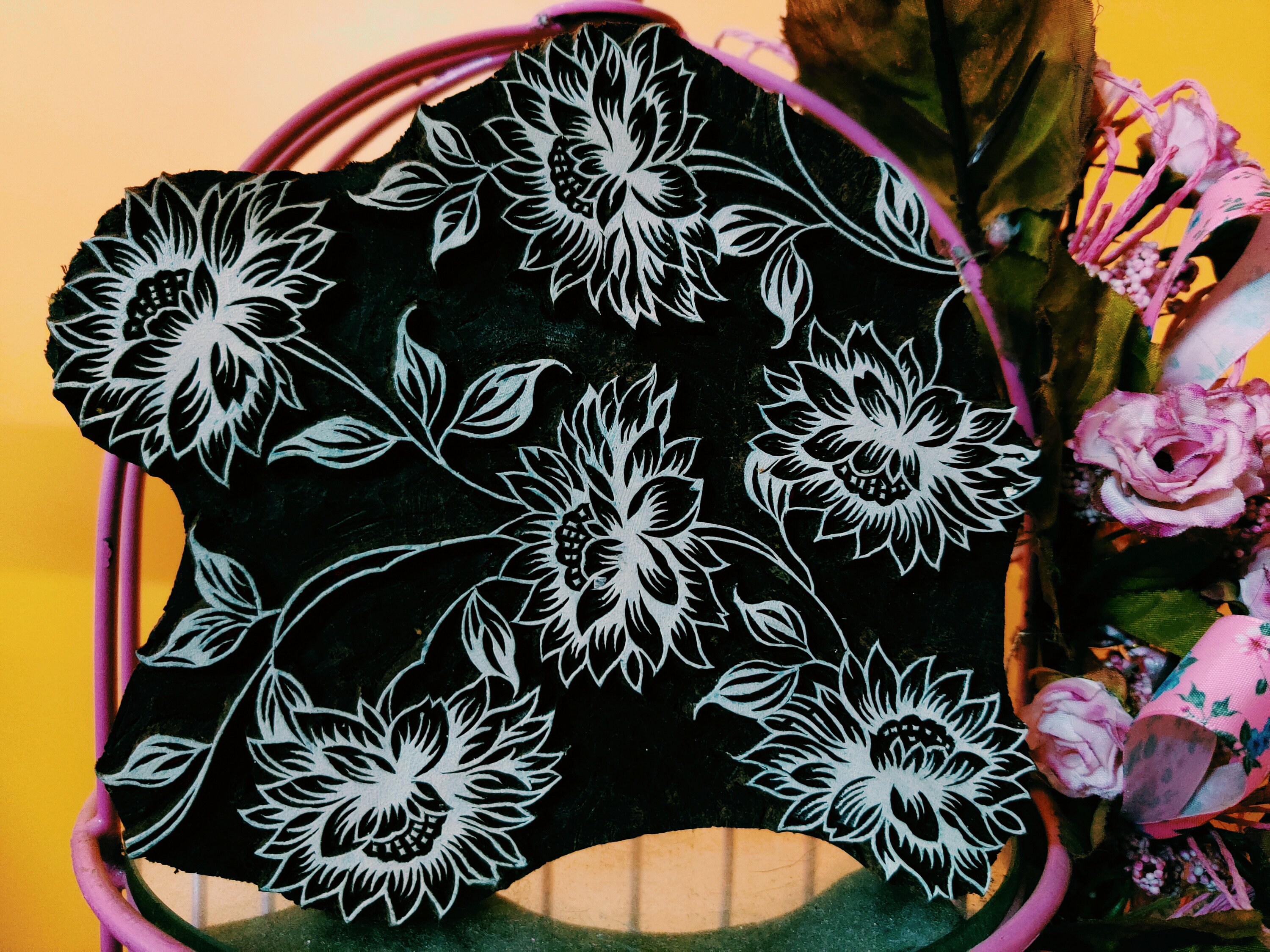 Large Floral Wood Printing Block Hand Carved Indian Pottery | Etsy