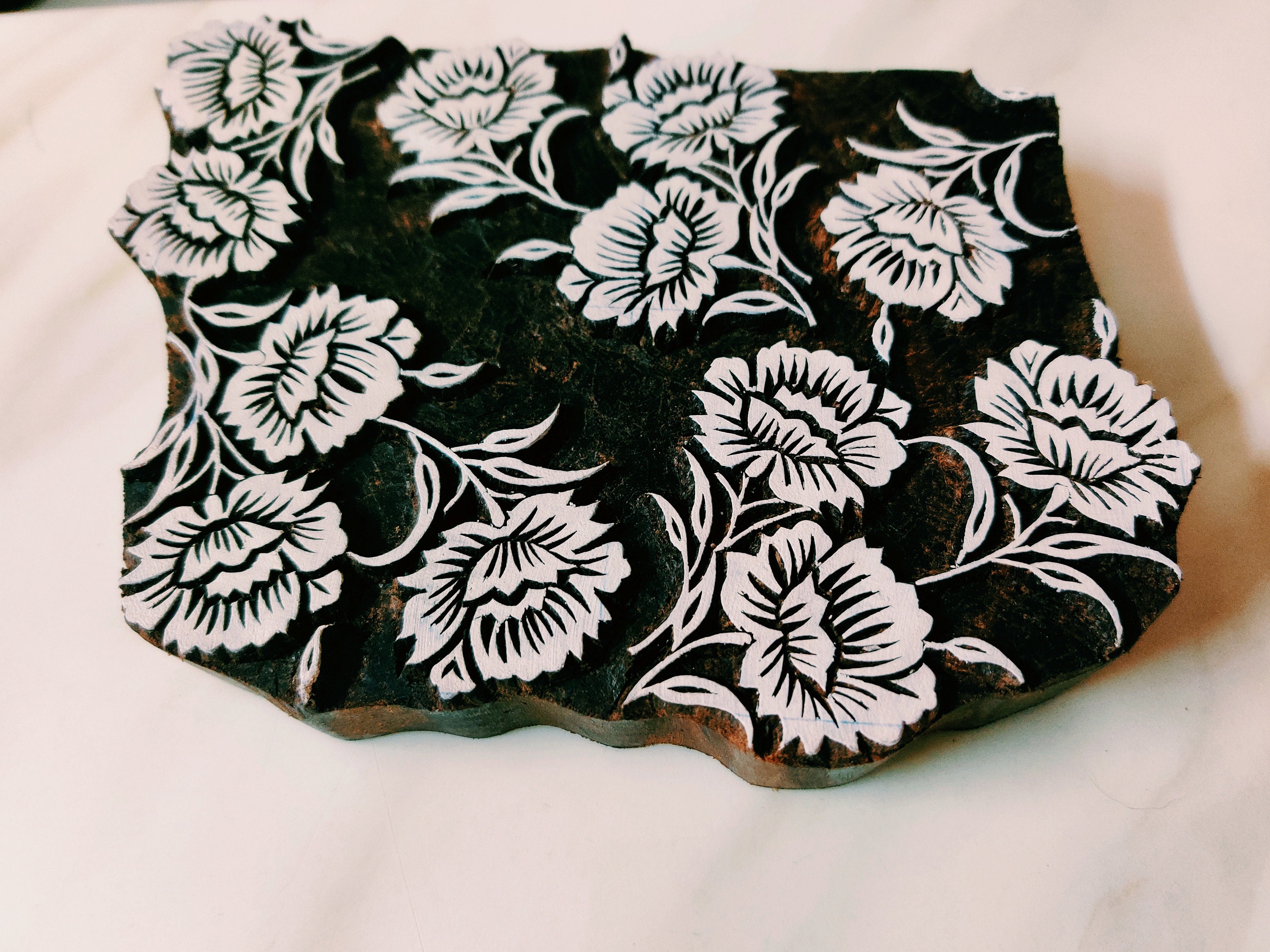 Large Floral Block Pottery Stamp Block Print Stamp Wood | Etsy