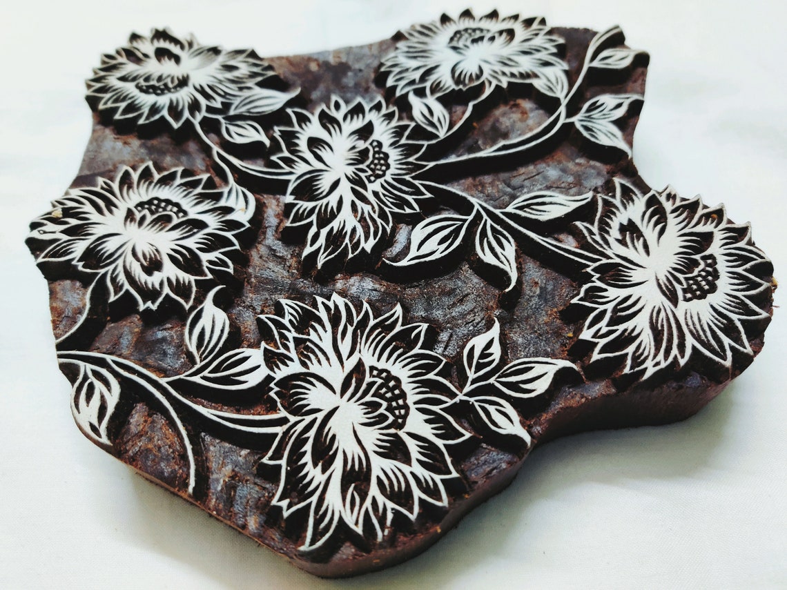 Large Floral Wood Printing Block Hand Carved Indian Pottery | Etsy