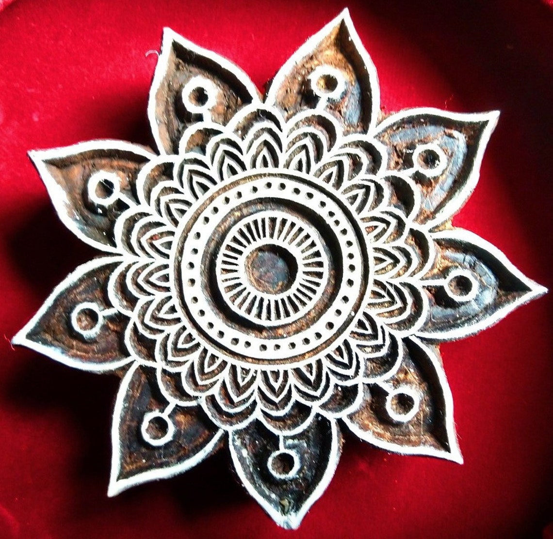 Floral Mandala Wood Stamp Pottery Stamp Wood Printing Block | Etsy