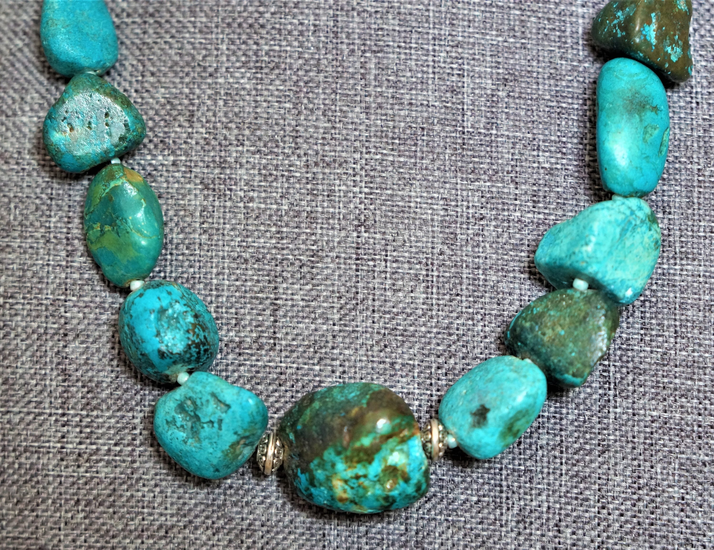Handmade Genuine Turquoise Statement Necklace, Irregular Stone Beads - Etsy