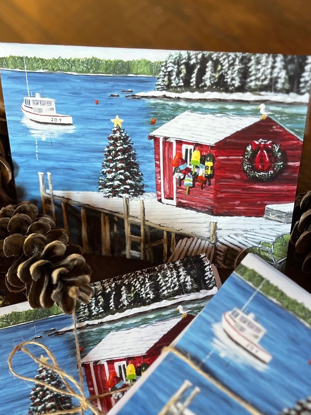 Island Christmas - Pack of 12 Christmas Cards Maine Harbor Christmas ...