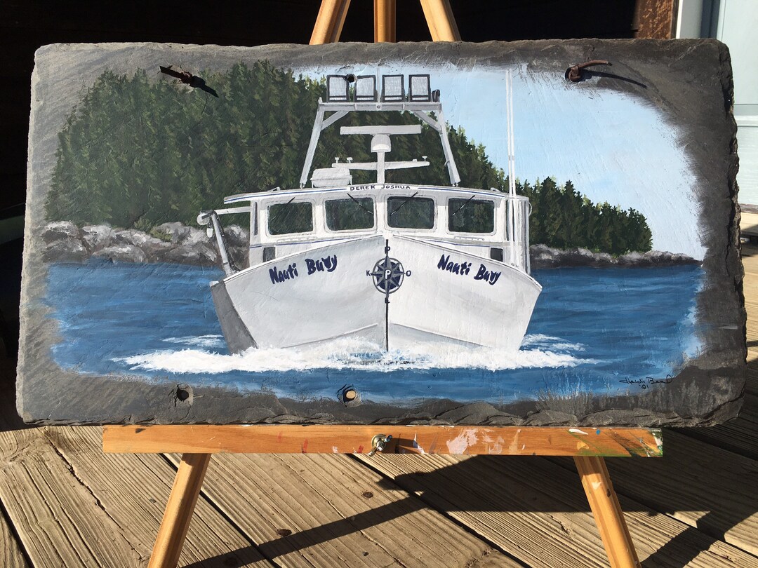 Custom Boat Portrait Painting on Reclaimed Slate - Marine Art Nautical ...