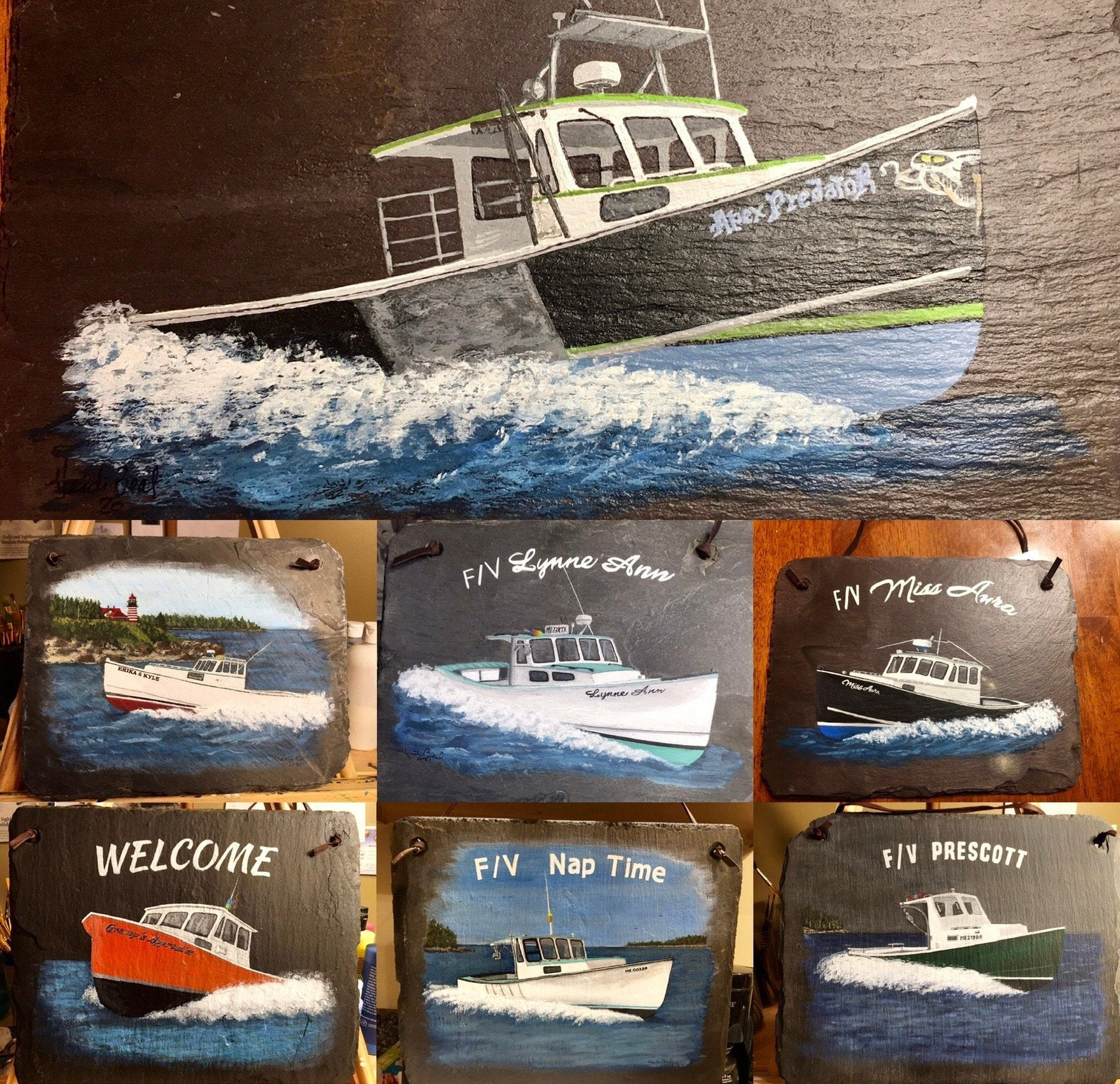 Custom Boat Portrait Painting on Reclaimed Slate - Marine Art Nautical ...