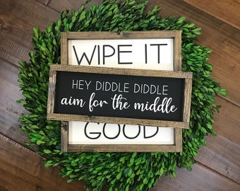 Hey Diddle Diddle Aim for the Middle Sign Bathroom Decor - Etsy